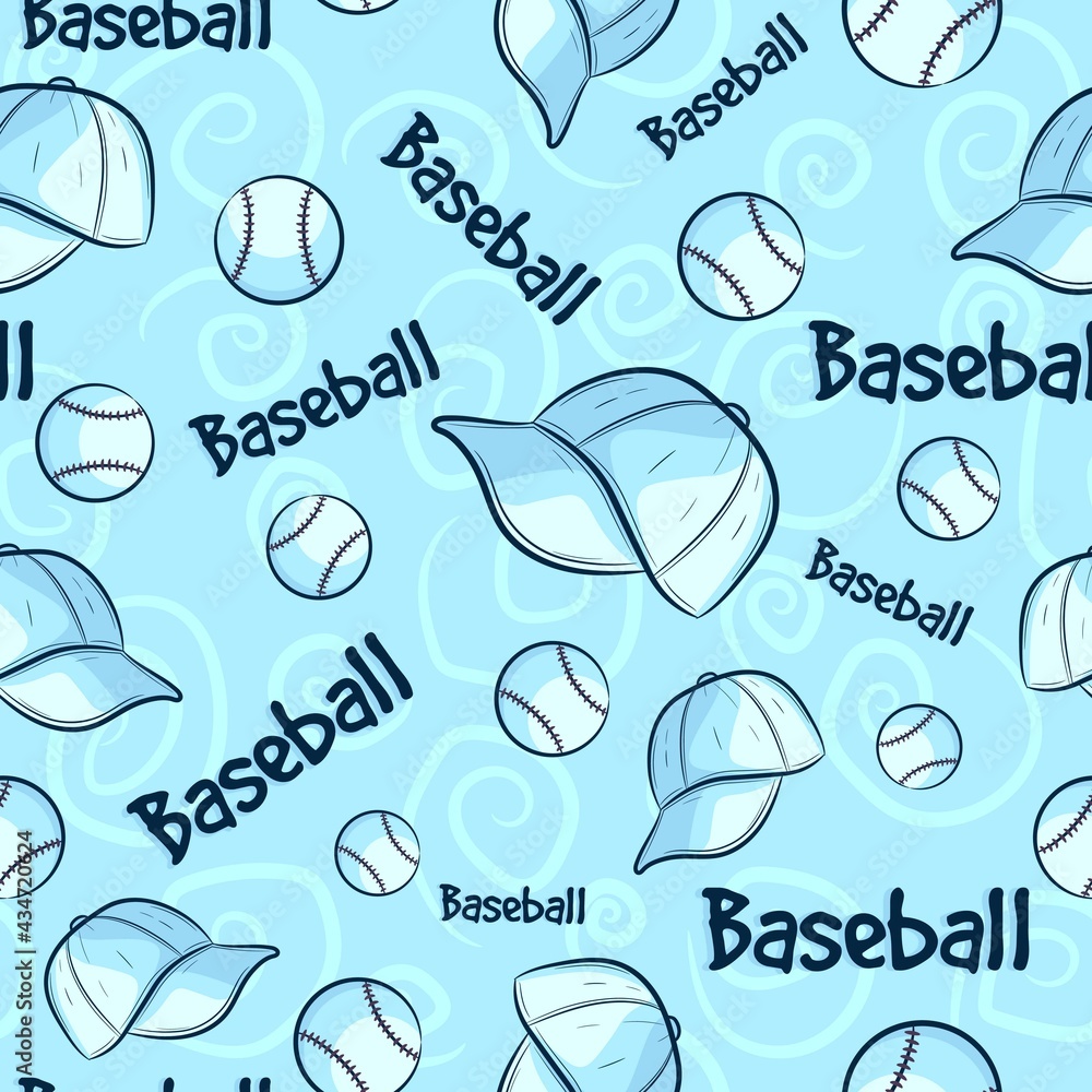 Blue seamless pattern with baseball concept and elements. Repetitive ...