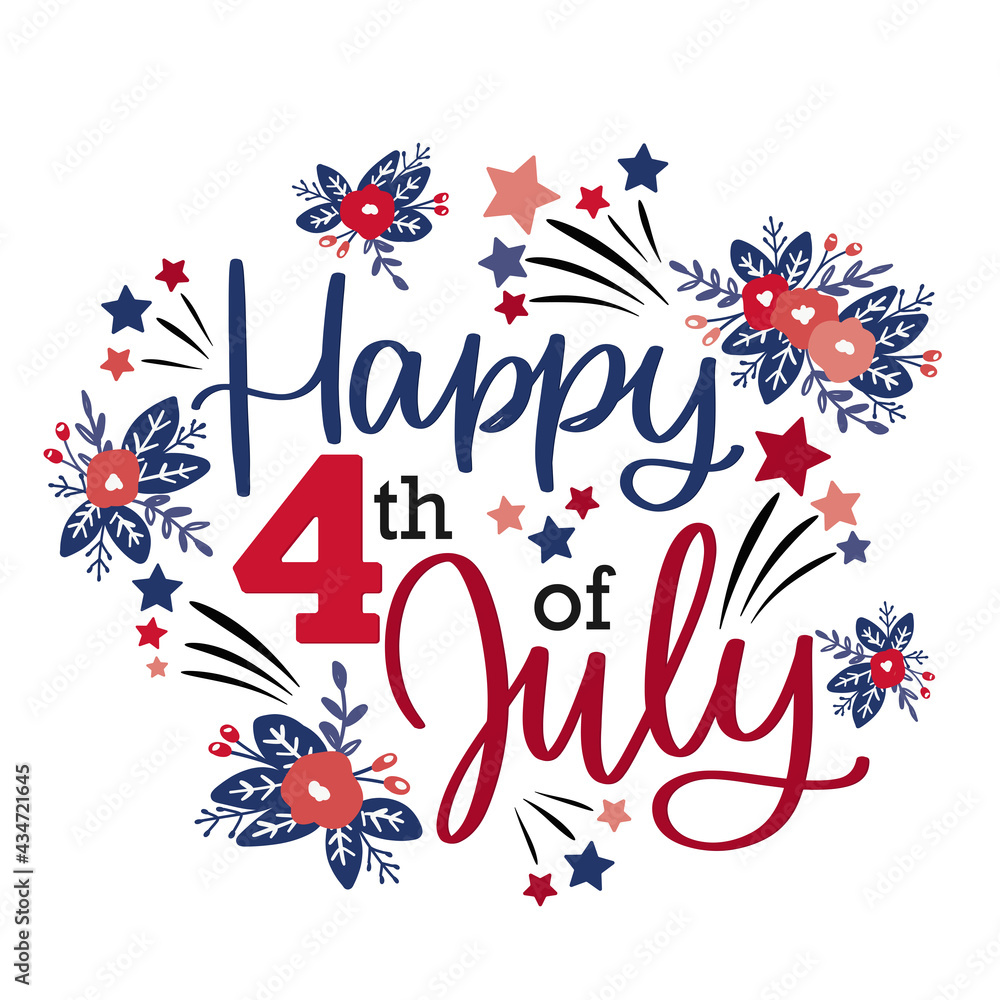 Happy 4th of July greeting lettering sign. Vector calligraphy design ...