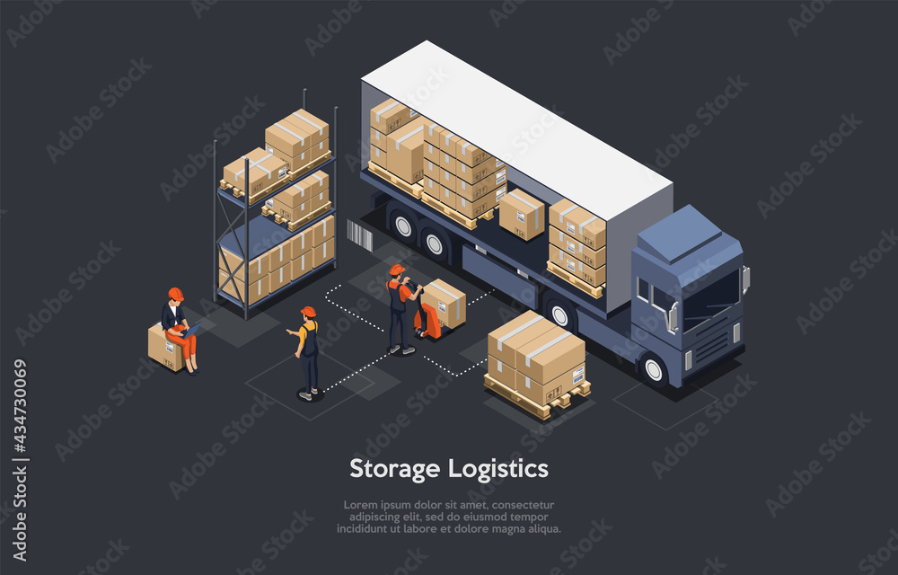 3d Composition, Vector Isometric Art. Cartoon Style. Storage Logistics ...