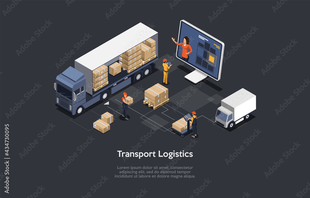 3d Composition, Vector Isometric Art. Cartoon Style. Transport ...