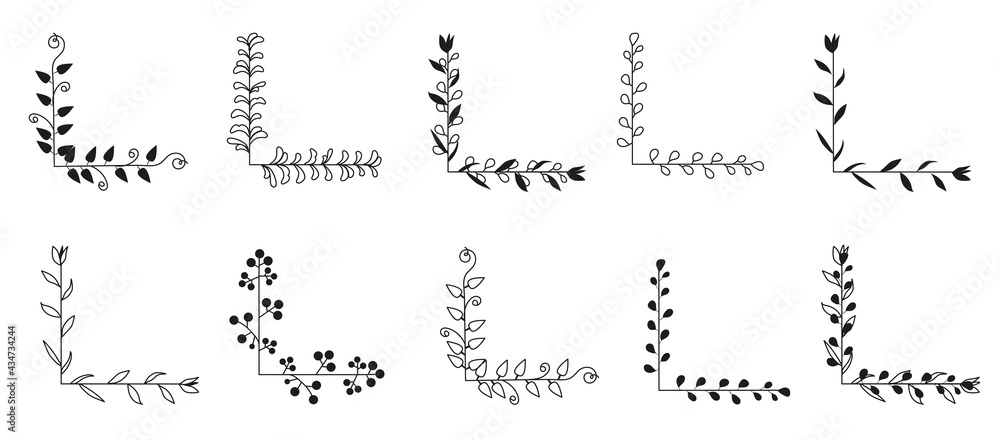 Vintage corner border frame collection. Floral design elements for ...