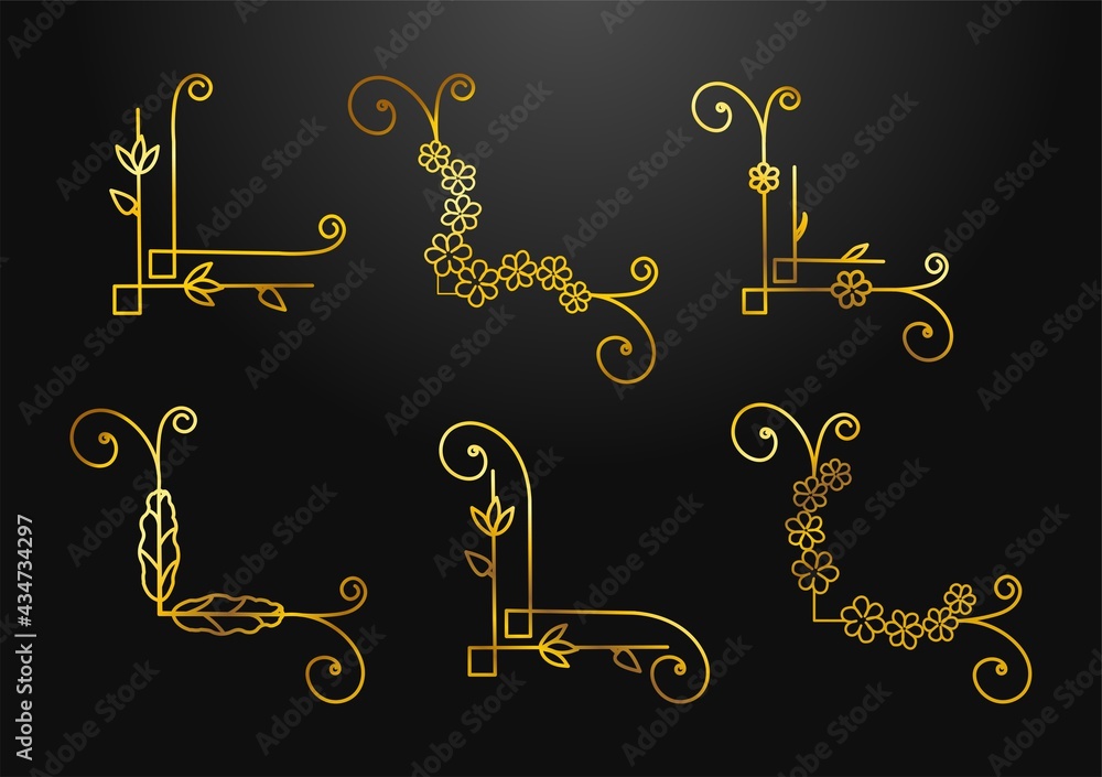 Luxury gold vintage corner border frame collection. Floral design ...