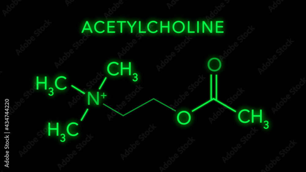 Acetylcholine or ACh Molecular Structure Symbol on black background ...