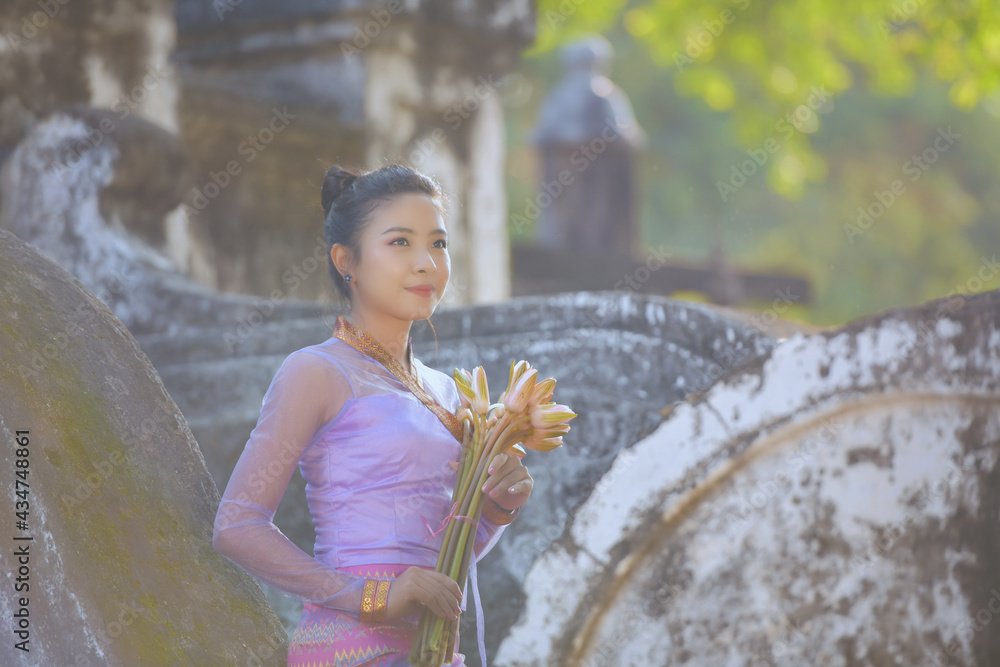The beautiful woman Myanmar in during sunrise , Mandalay Myanmar ...
