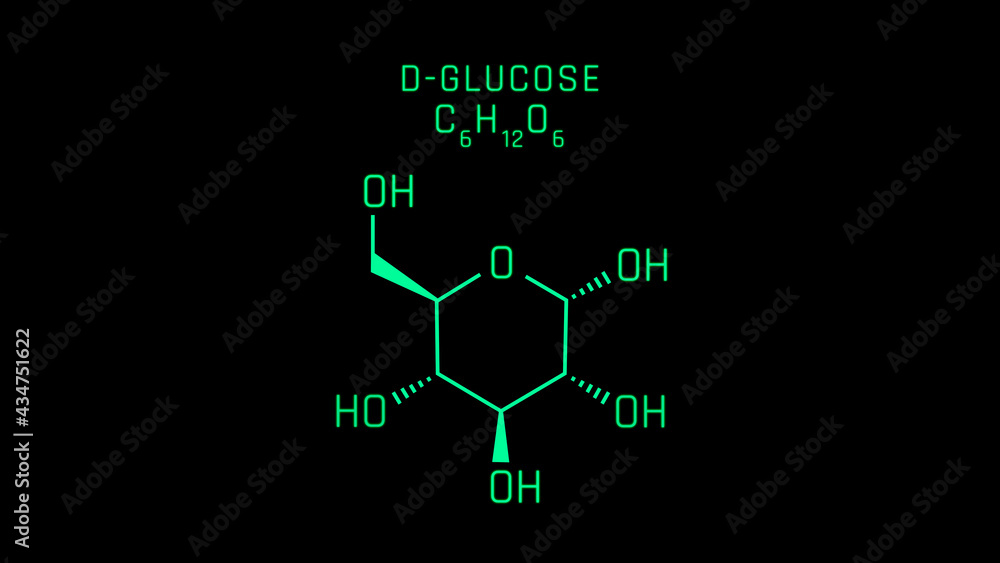 D-Glucose Molecular Structure Symbol on black background Stock ...