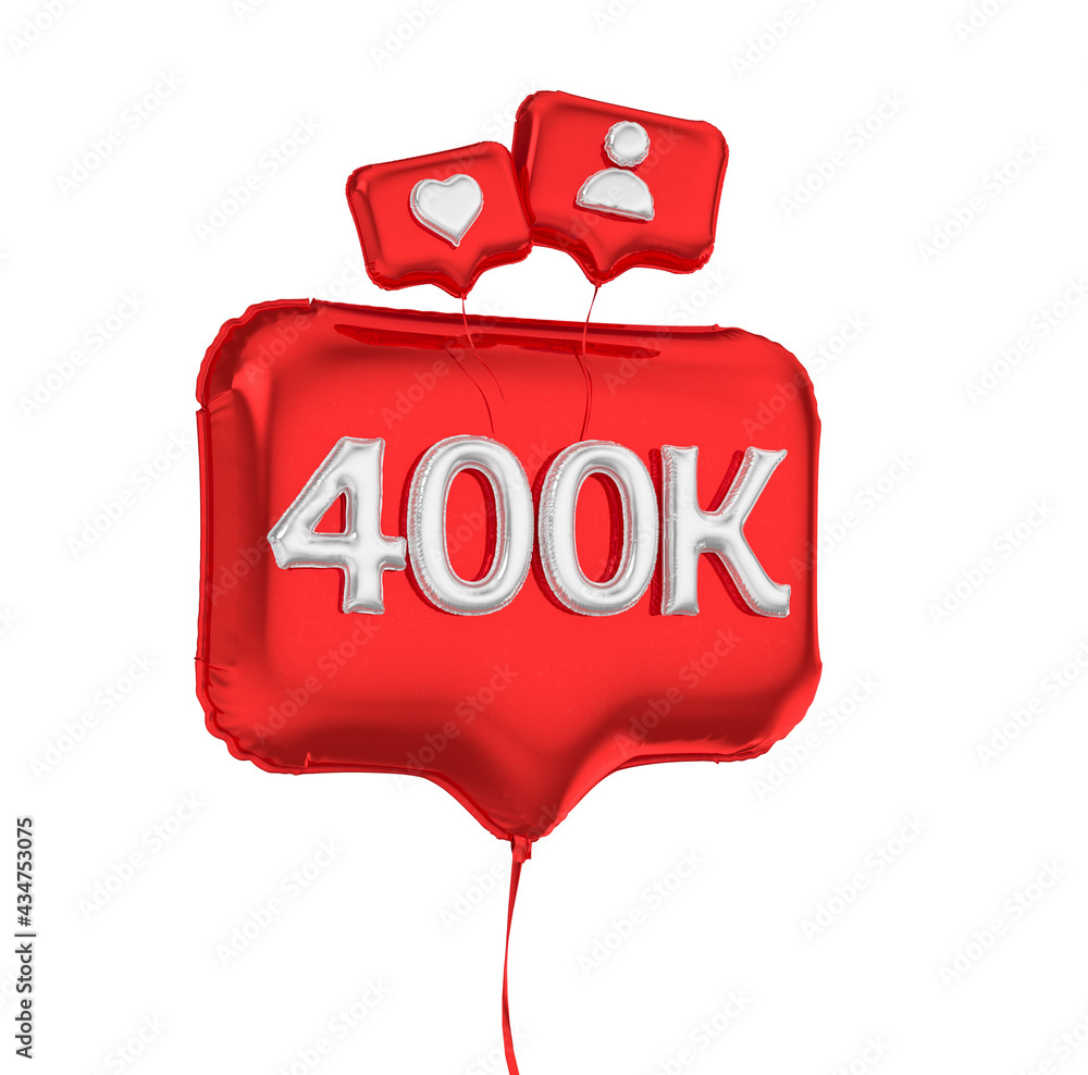 Red balloons in celebration of 400k followers. Like balloon. 3d ...