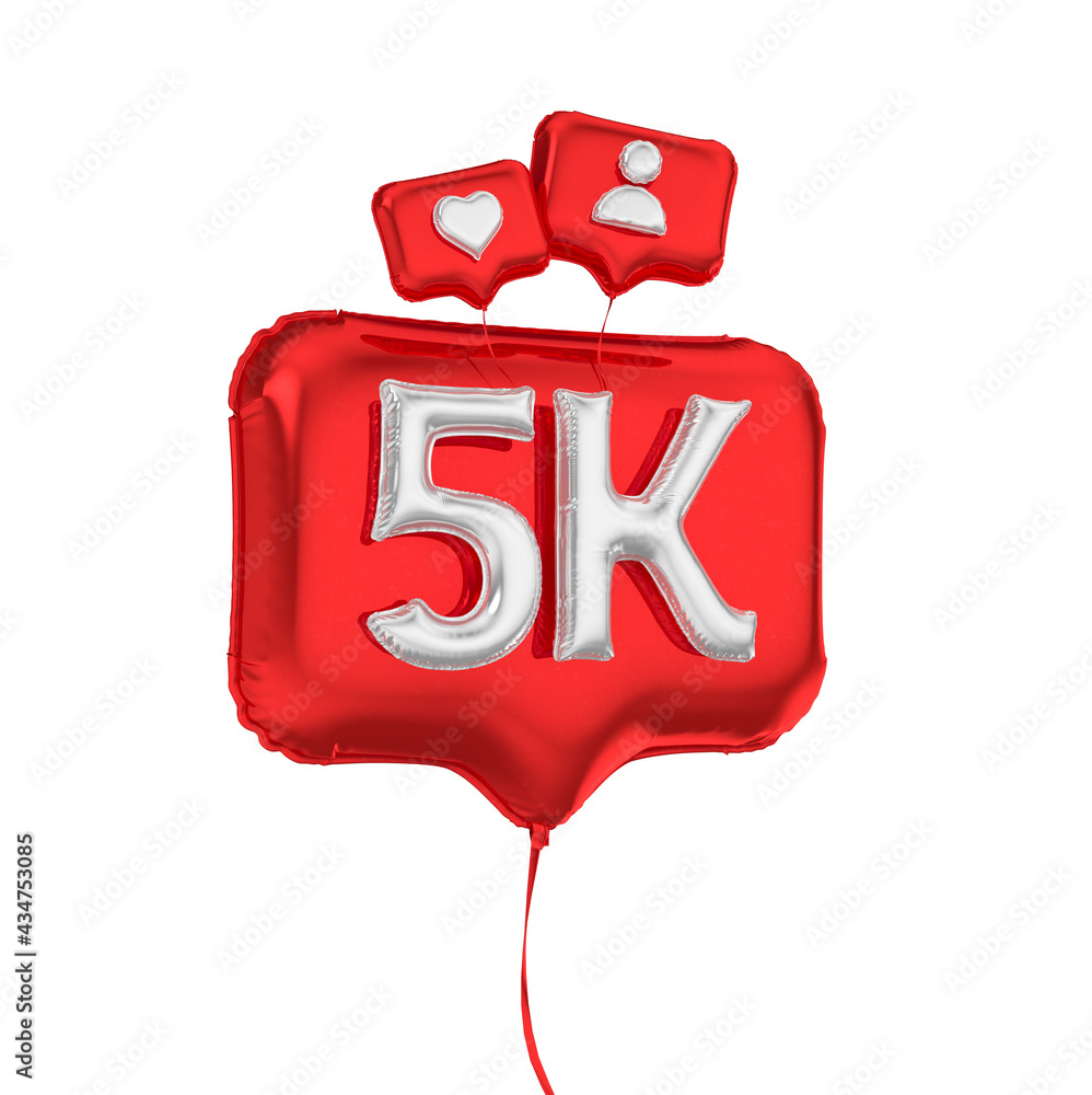 Red balloons in celebration of 5k followers. Like balloon. 3d ...