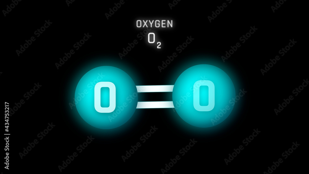 Oxygen Molecular Structure Symbol Neon Glow and Futuristic on black ...