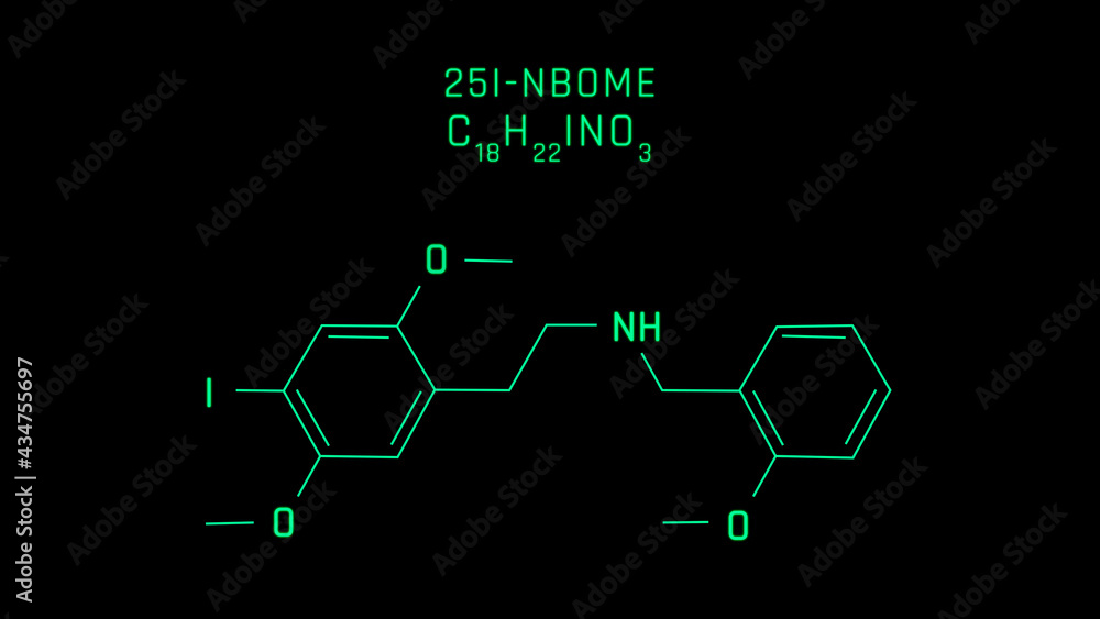 25I-NBOMe Molecular Structure Symbol Neon Animation on black background ...