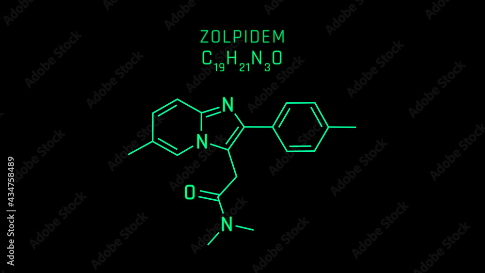 Zolpidem Molecular Structure Symbol Neon on black background Stock ...