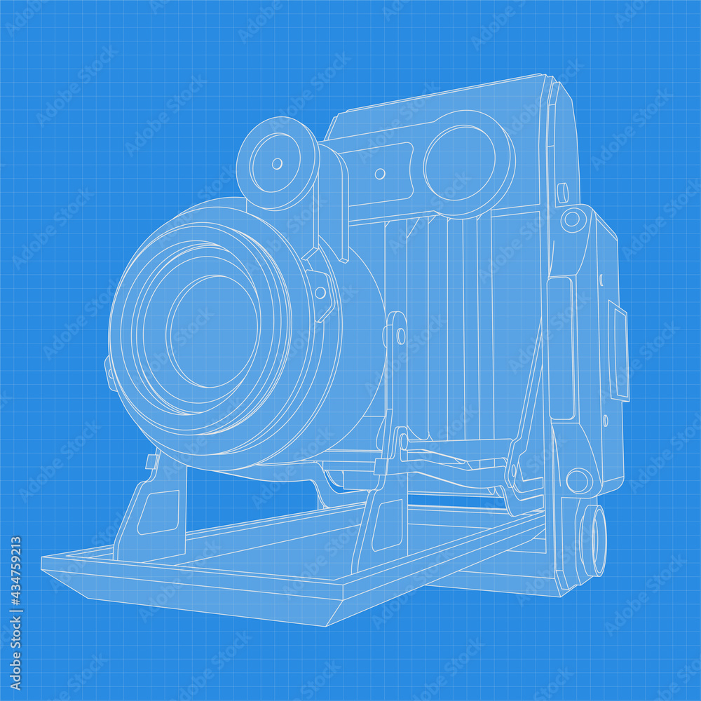 Retro camera drawing. Different angle and 3D projection of retro camera ...
