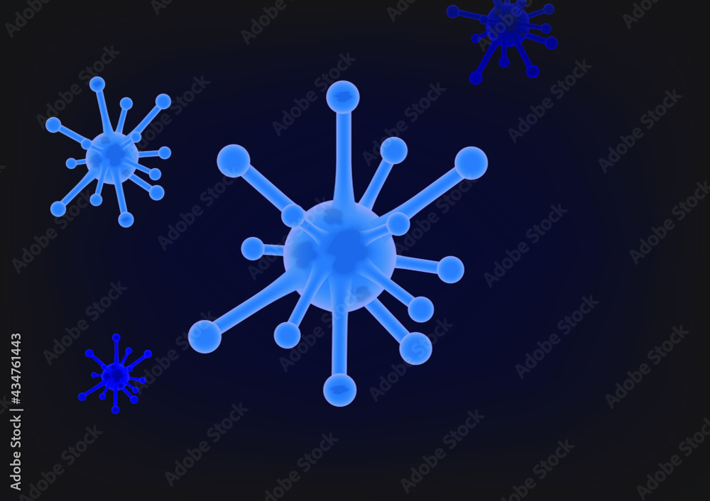 graphic image of blue dirty viruses or germs floatingon on dark ...