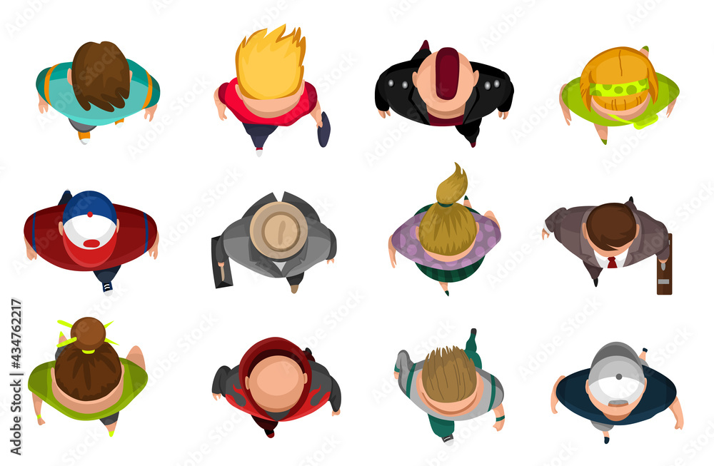 Top view group of people. Mans and womans on white background from top ...