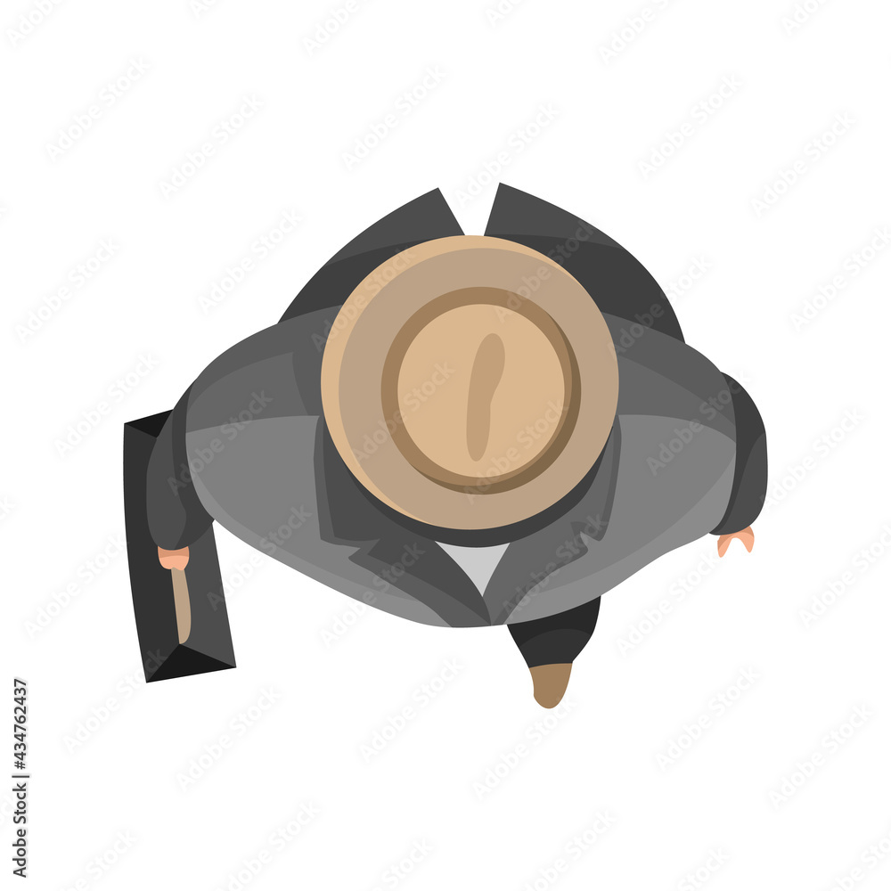 Top View People. Businnesman with hat and bag on white background from ...