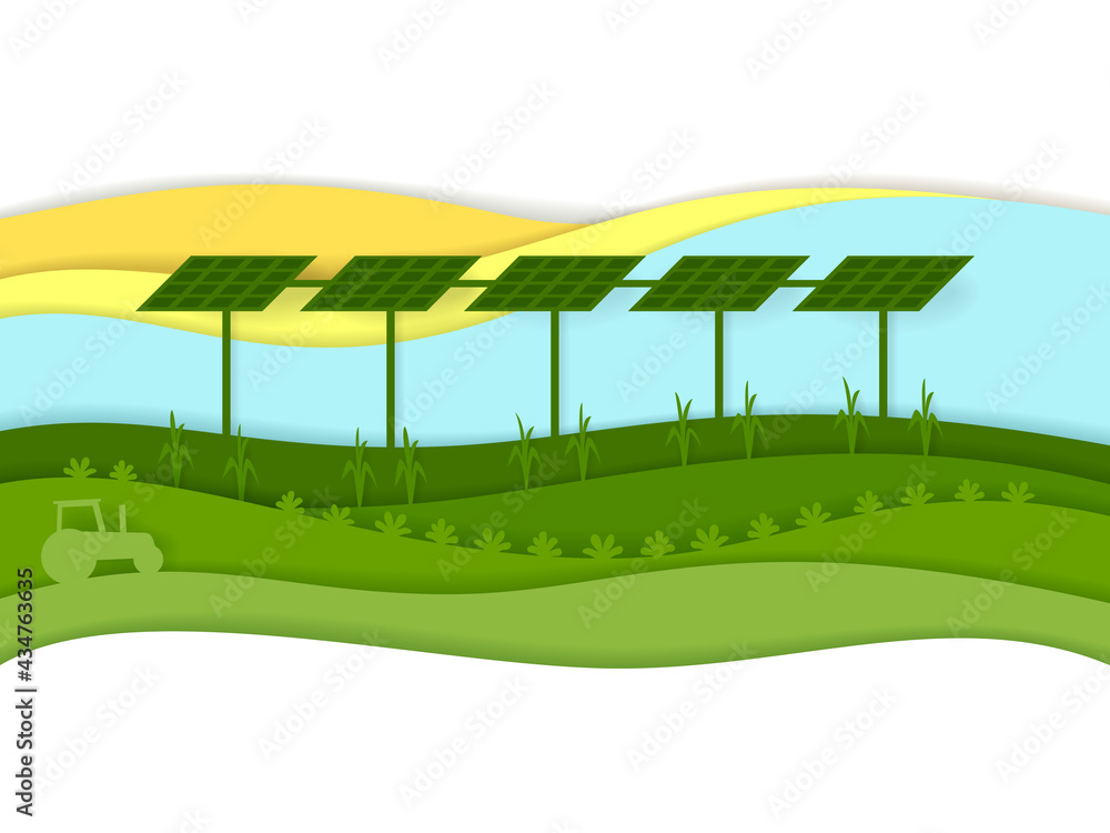 Solar panels over an agriculture field representing agrivoltaics. Paper ...