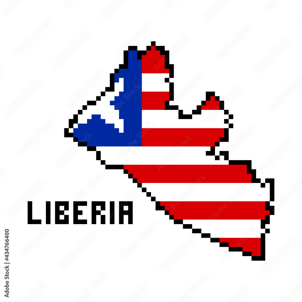 Republic of Liberia, 8 bit pixel art african country map with flag ...