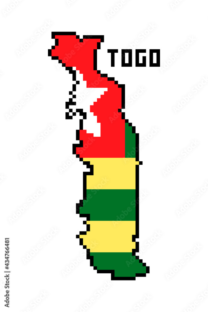 Togolese Republic (Togo), 8 bit pixel art african country map with flag ...