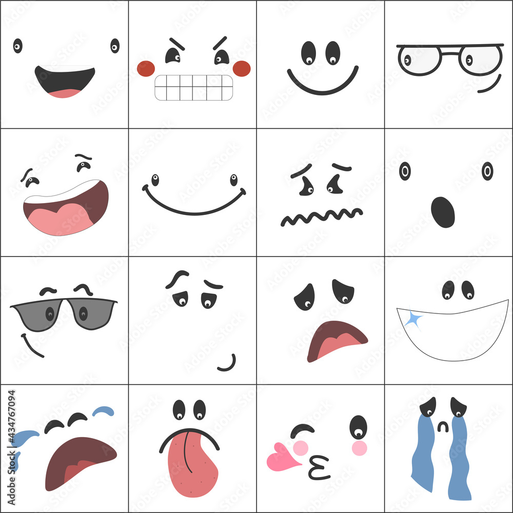Emoticons set. comic Faces with various Emotions. Different characters ...
