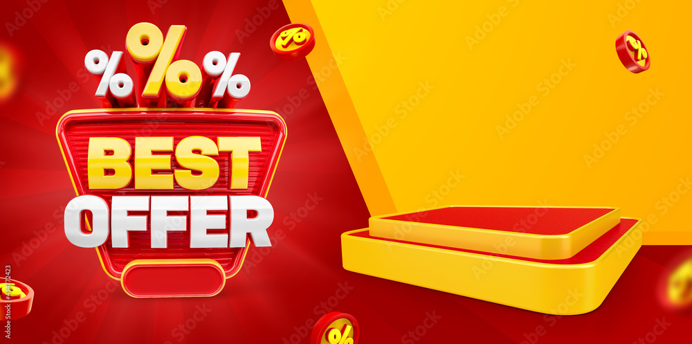 Banner Red and yellow Best Offer isolated on white background with ...