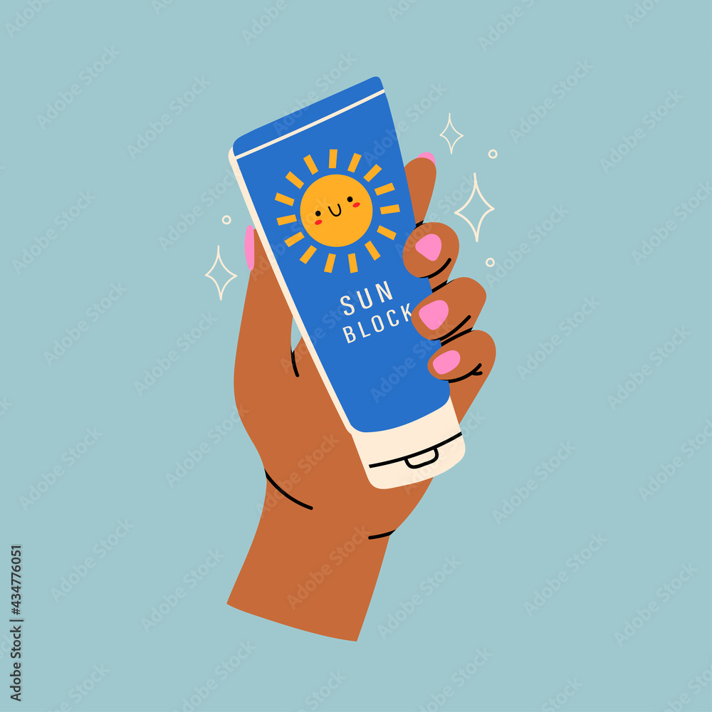 Female hand holding a lotion tube. Sunscreen Moisturizer, Sunblock ...