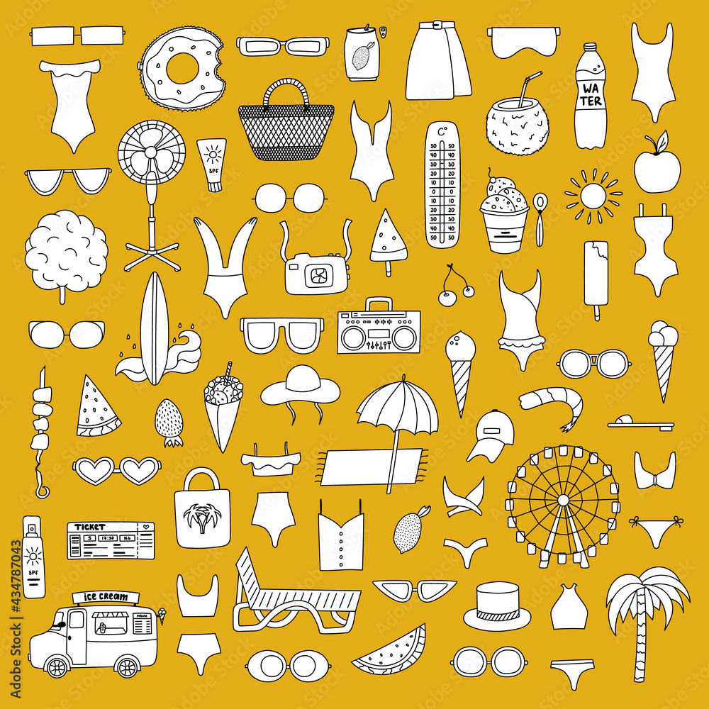 Big summer hand drawn vector summer set with clipart, summer signs ...