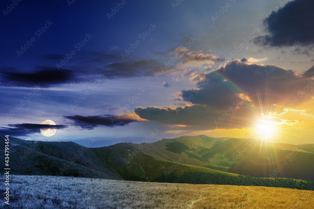 day and night time change concept above mountain landscape in summer ...