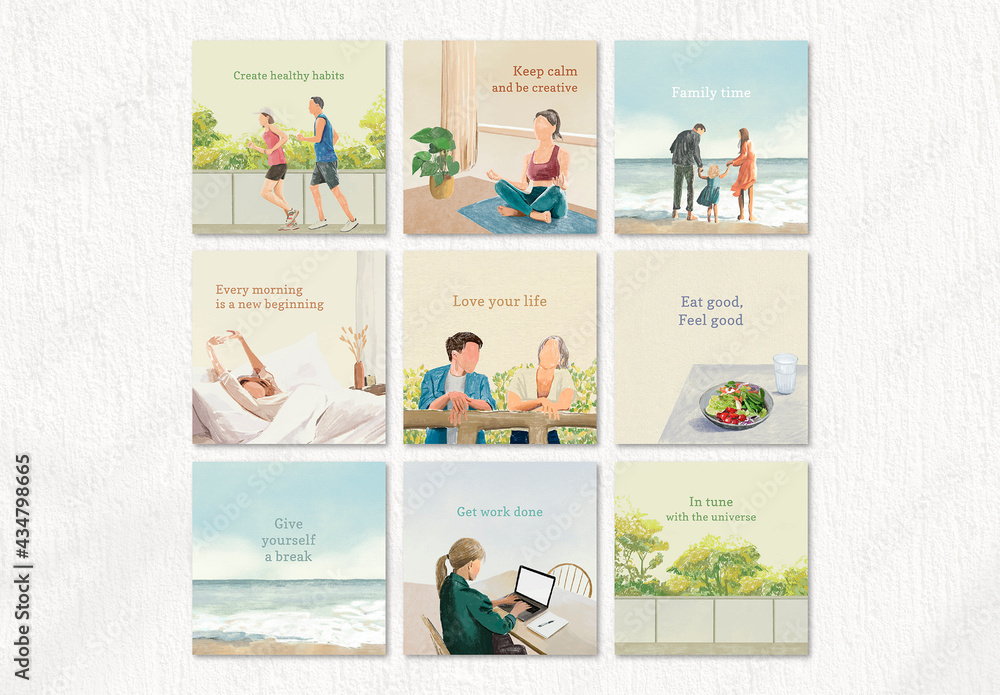 Lifestyle Template Set with Hand Drawn Illustrations Stock Template ...