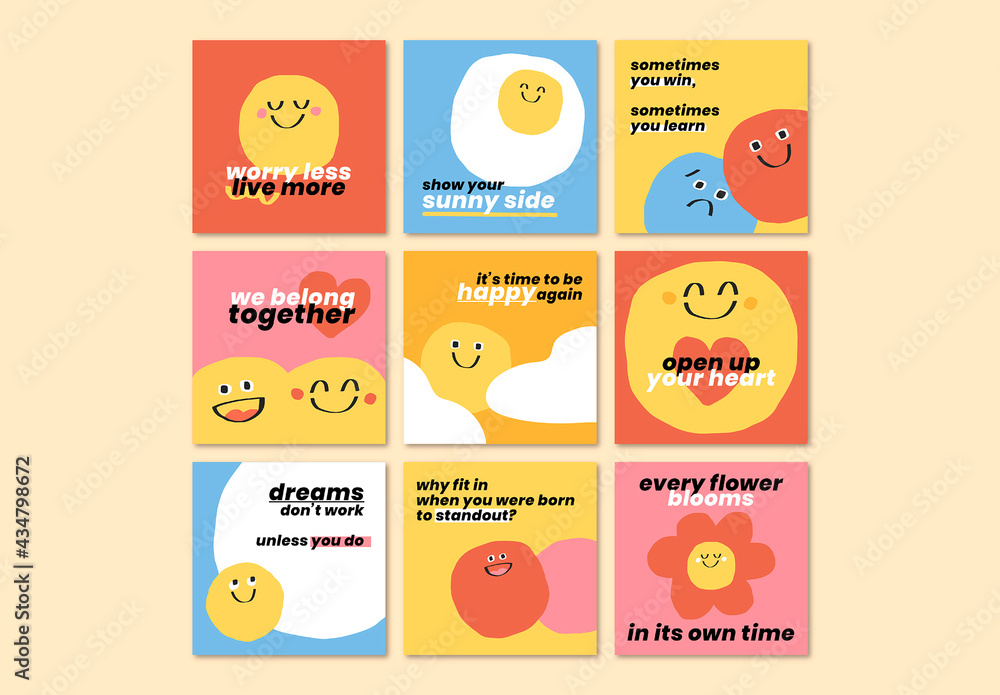 Positive Quote Template with Doodle Design for Social Media Stock ...