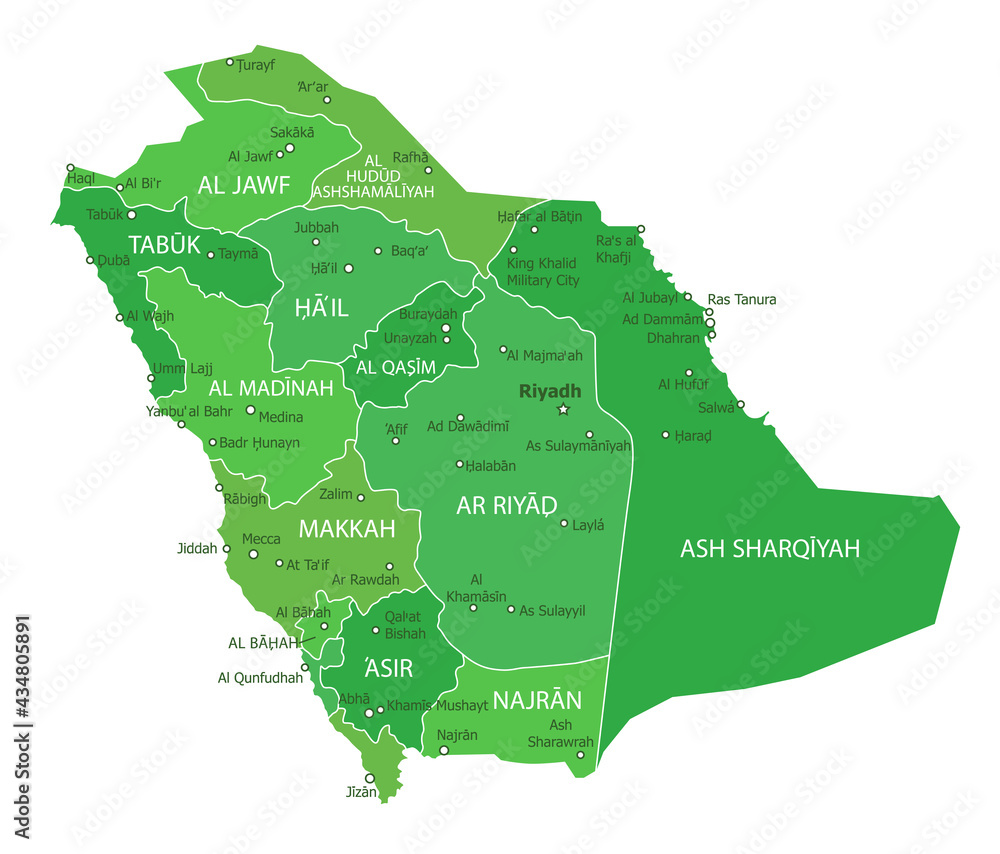 Saudi Arabia states map vector illustration template Stock Vector ...