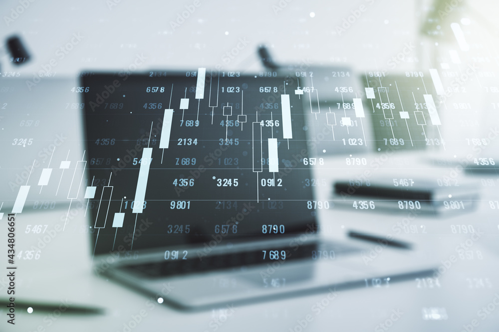 Multi exposure of abstract statistics data hologram interface on ...