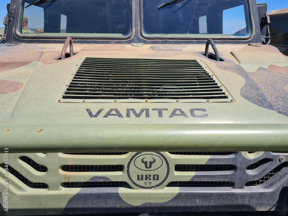 Details with the logo of a Romanian Army Uro Vamtac armored vehicle ...