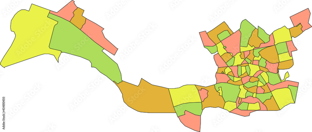 Simple pastel vector map with black borders of districts and ...
