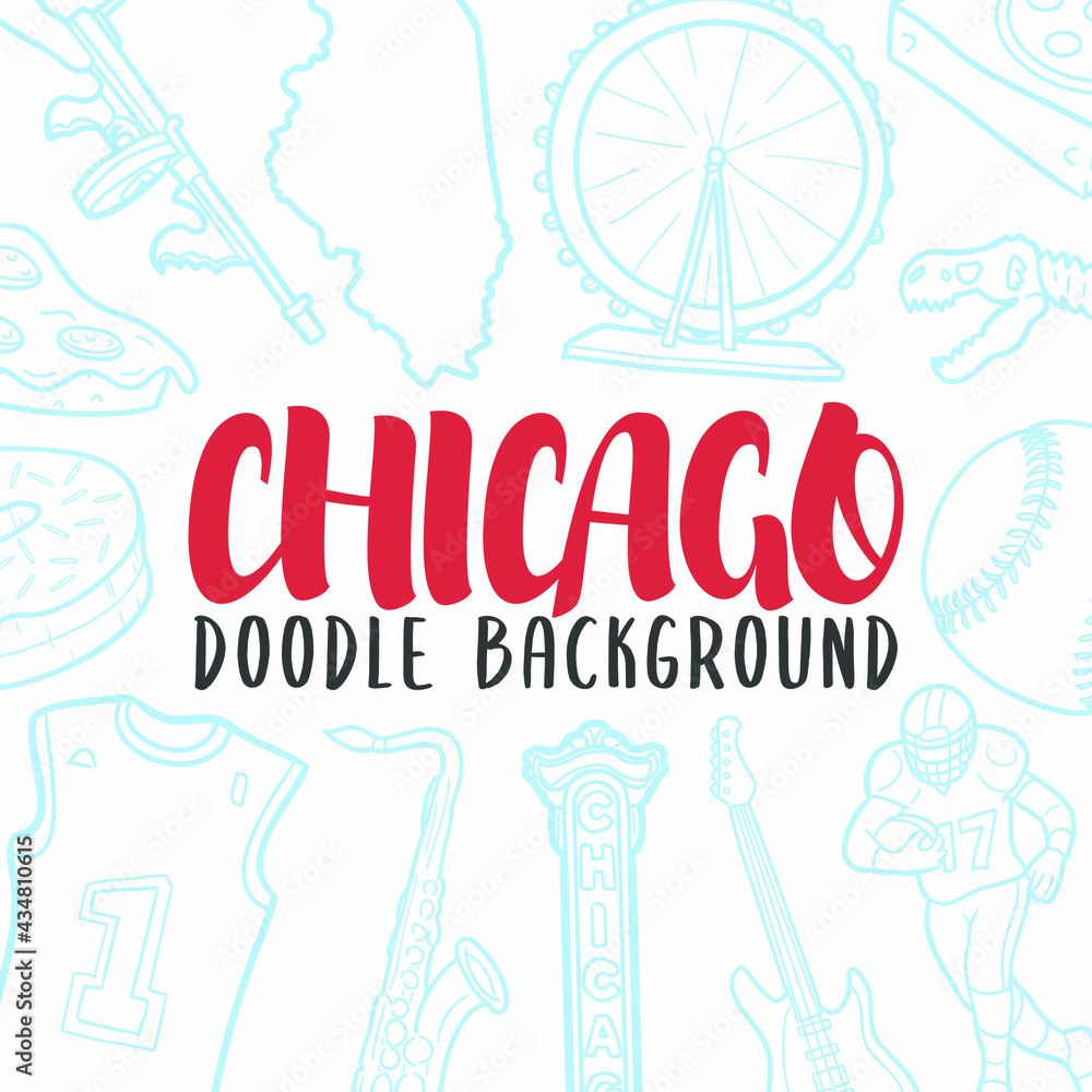 Chicago Doodle Banner Icon. Travel Vector Illustration Hand Drawn Art ...