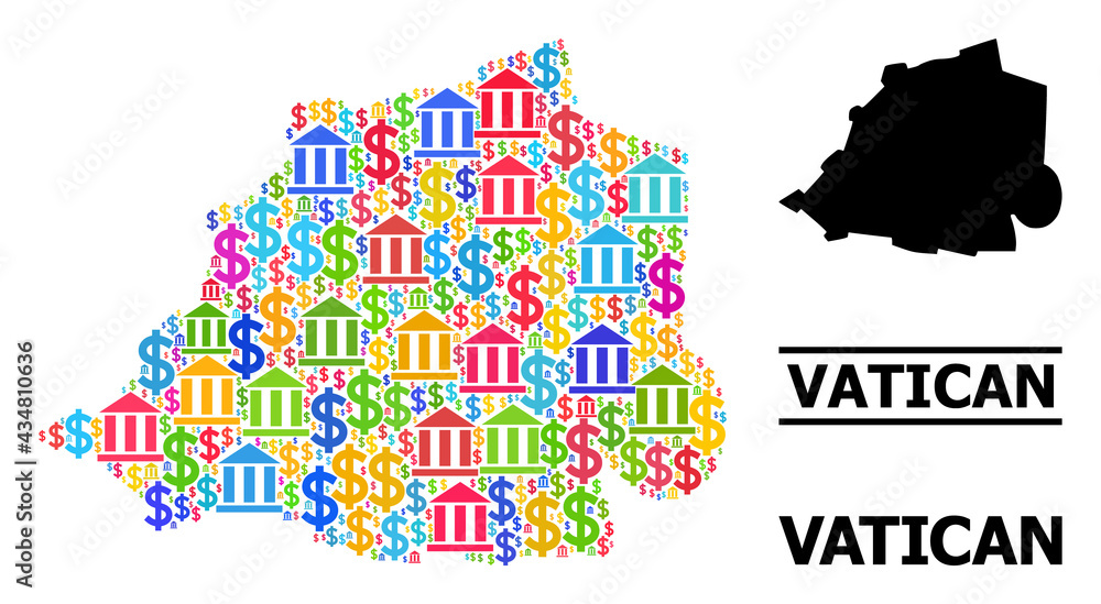 Vibrant bank and dollar mosaic and solid map of Vatican. Map of Vatican ...