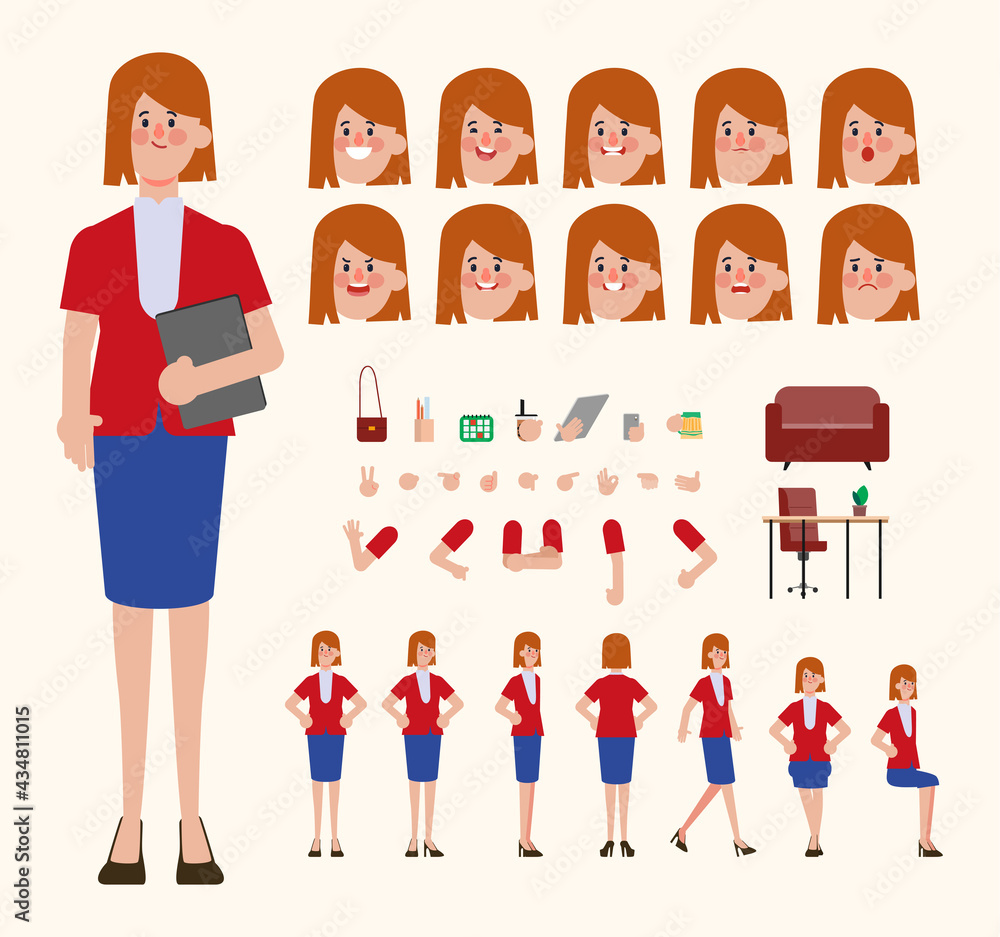 Businesswoman character creation design. Animation character office ...