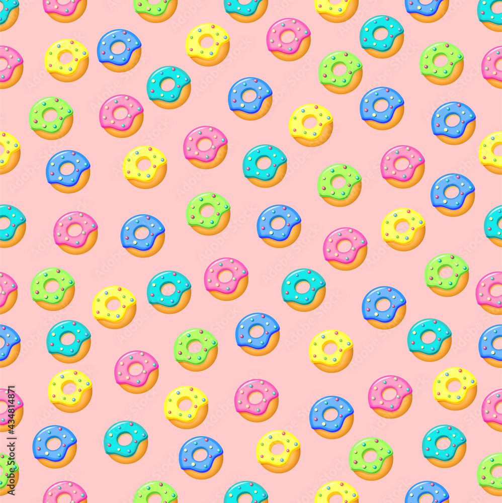 Donuts with multicolored glaze. Seamless pattern. Background for cafes ...