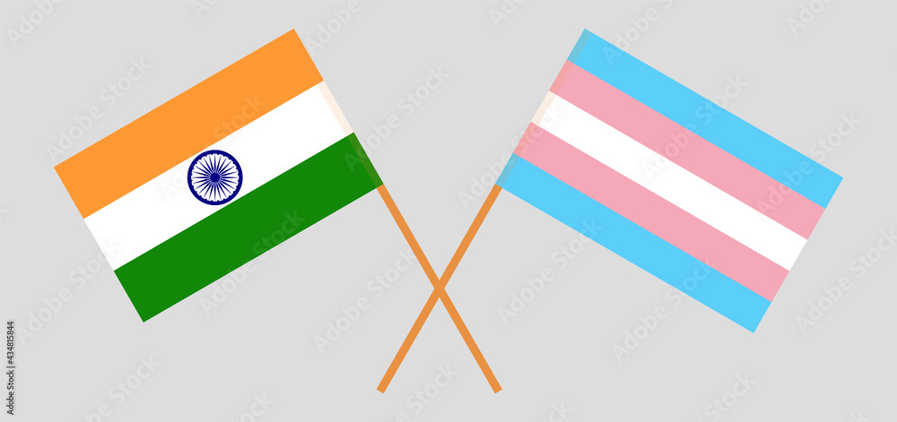 Crossed flags of India and transgender pride. Official colors. Correct ...