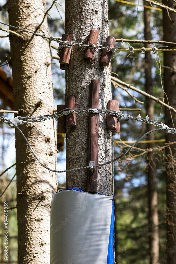 Fastening in the rope park.Mechanisms for securing ropes and wooden ...