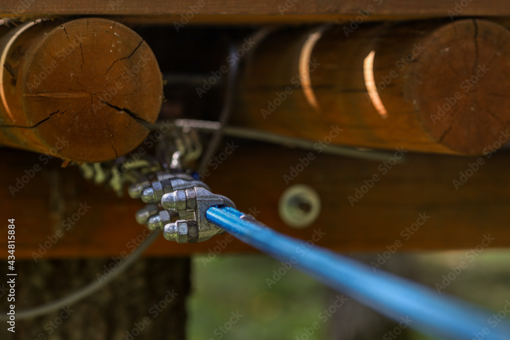 Fastening in the rope park.Mechanisms for securing ropes and wooden ...