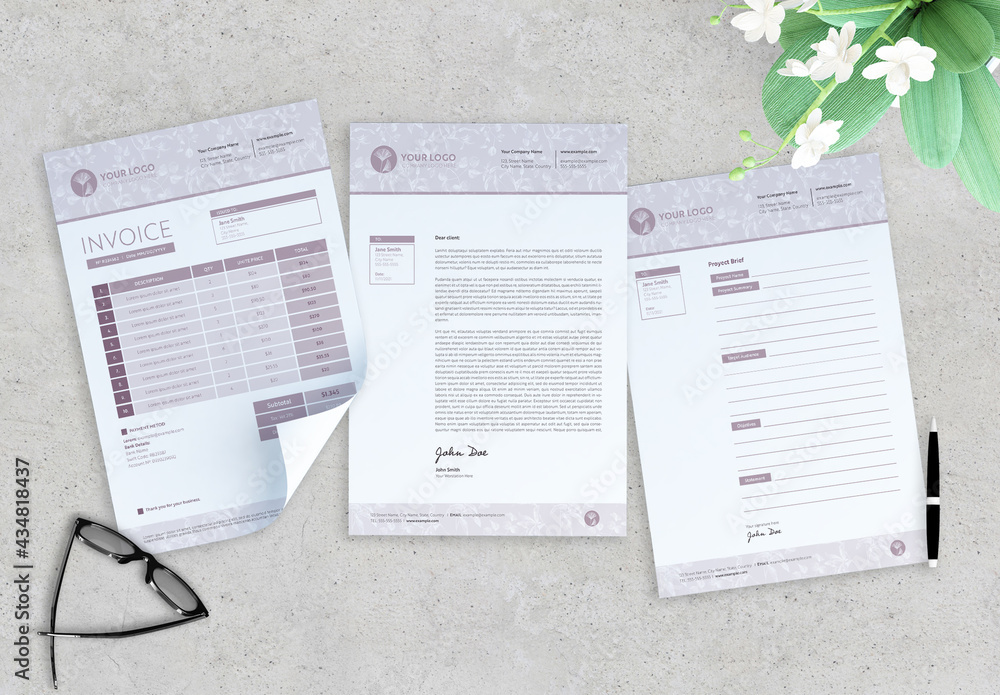 Purple Color Invoice Letter and Proyect Brief Layout Stock Template ...