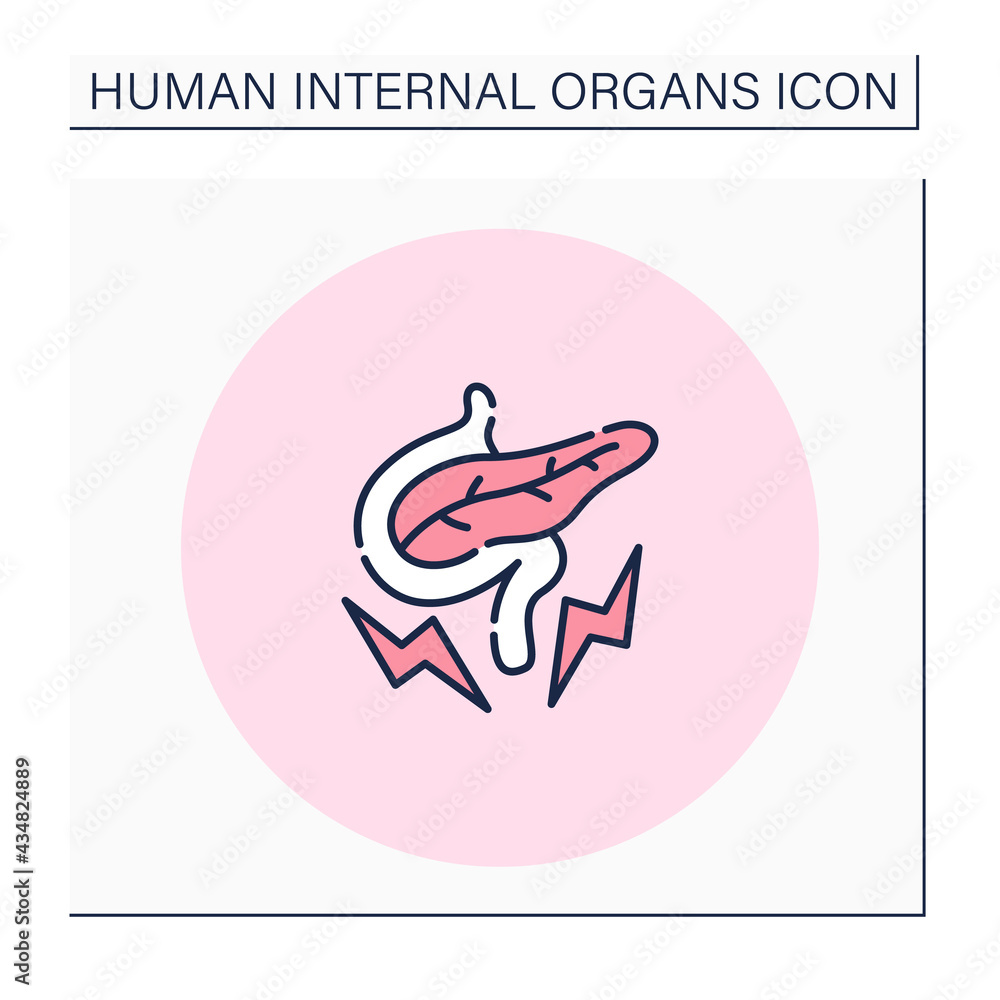 Pancreas color icon. Cancer pancreas. Inflammatory process in organ ...