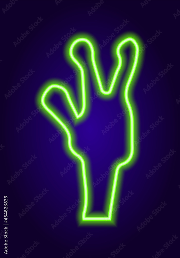 neon green alien hand sign in fantasy style on dark background ...