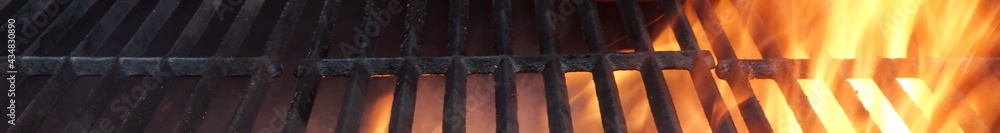 Barbecue Fire Grill Isolated On Black Background. BBQ Flaming Charcoal ...