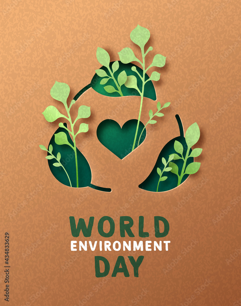 Environment day green paper cut recycle card Stock Vector | Adobe Stock