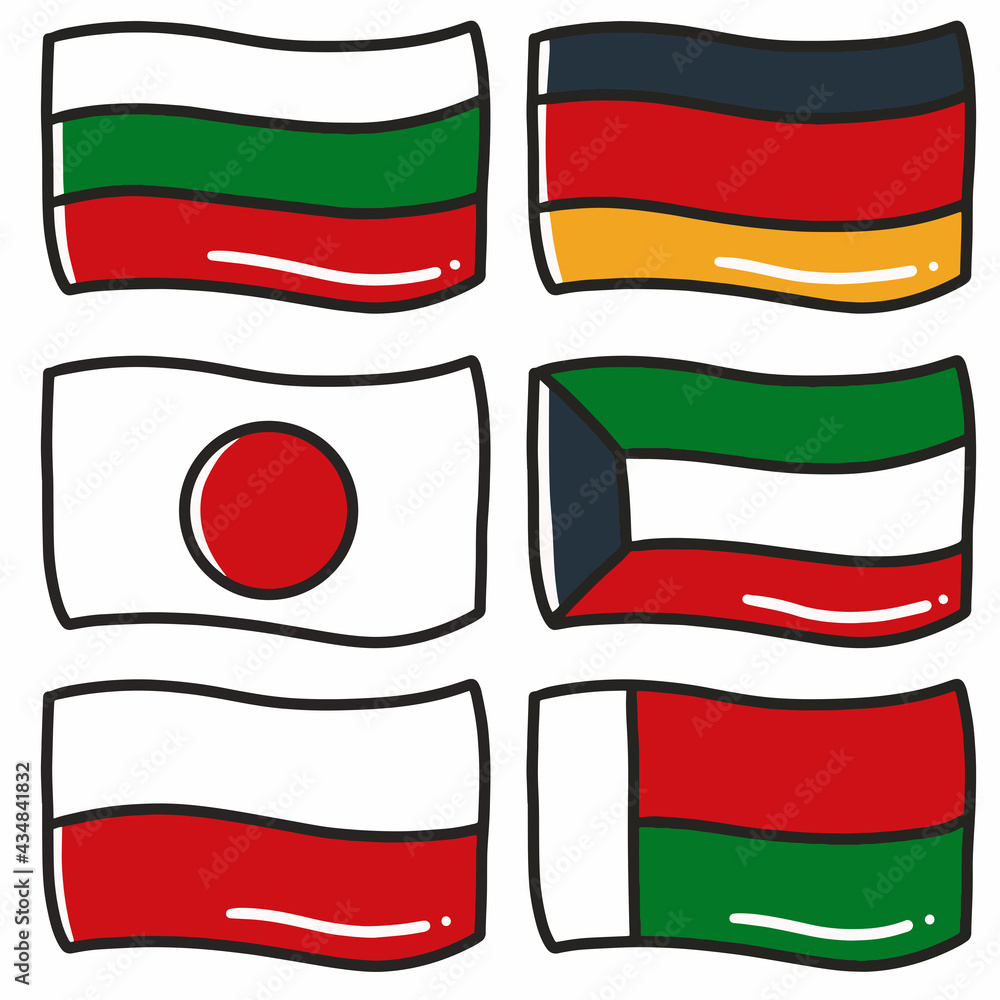 illustration of the flags of six world countries hand-drawn doodle art ...