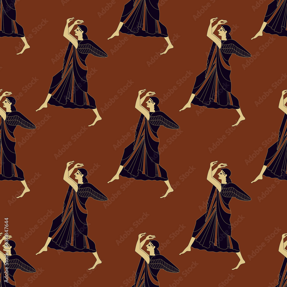 Seamless ethnic pattern with winged ancient Greek goddesses. Vase ...
