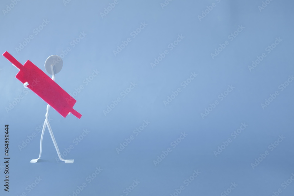 Human stick figure holding red candlestick pattern in dark blue ...