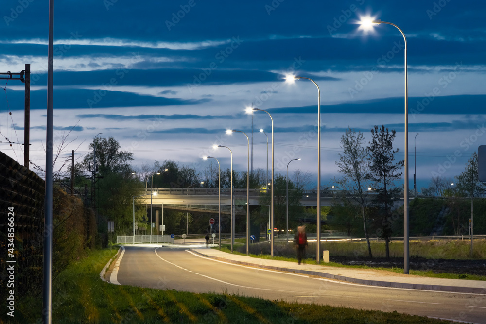 safety empty street with modern LED street lights Stock Photo | Adobe Stock