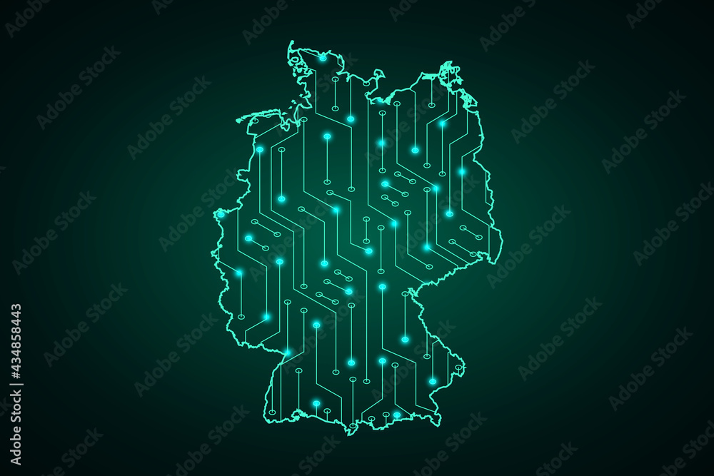 Map of Germany, network line, design sphere, dot and structure on dark ...