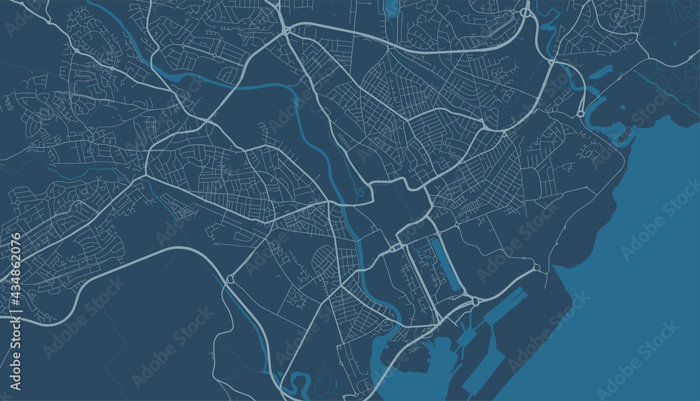 Detailed map of Cardiff city, linear print map. Cityscape panorama ...